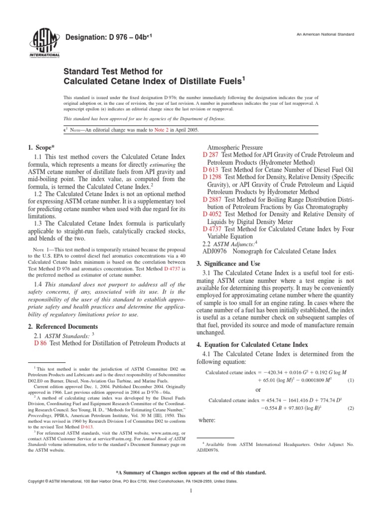 ASTM D976-04 - Calculated Cetane Index | PDF | Fuel Oil | Petroleum