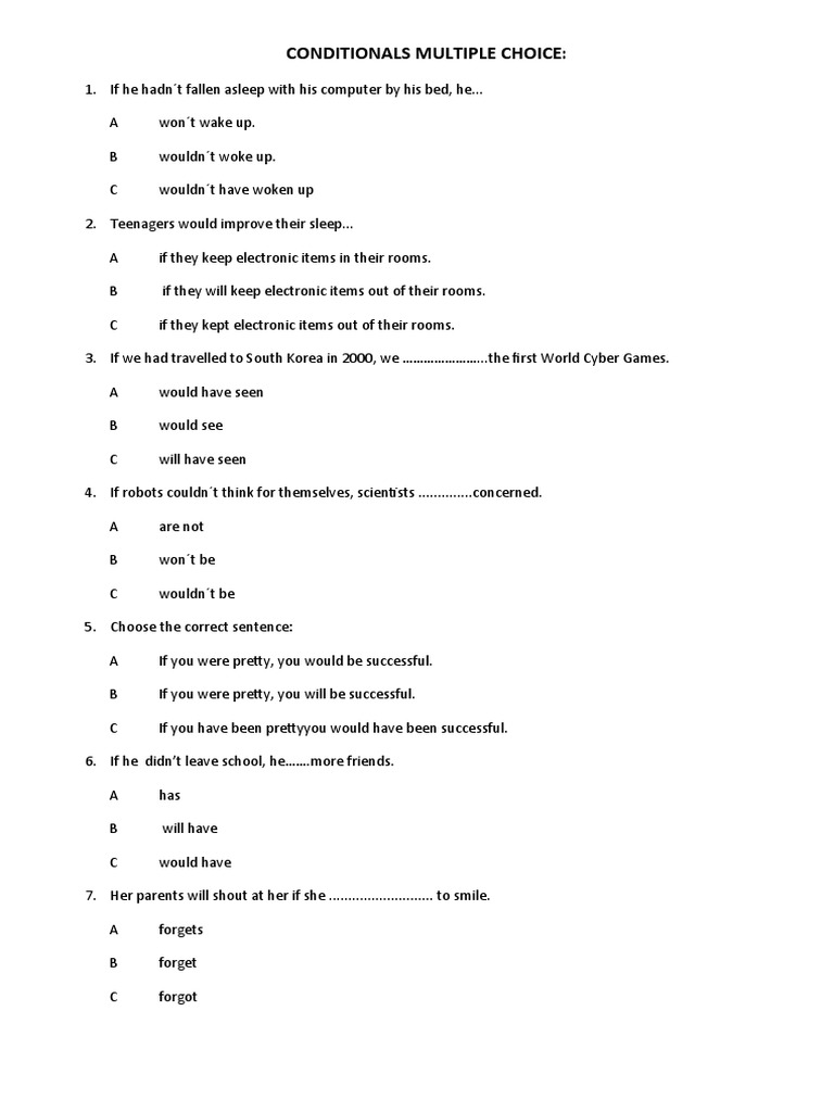 Conditionals Multiple Choice | PDF | Young Adult