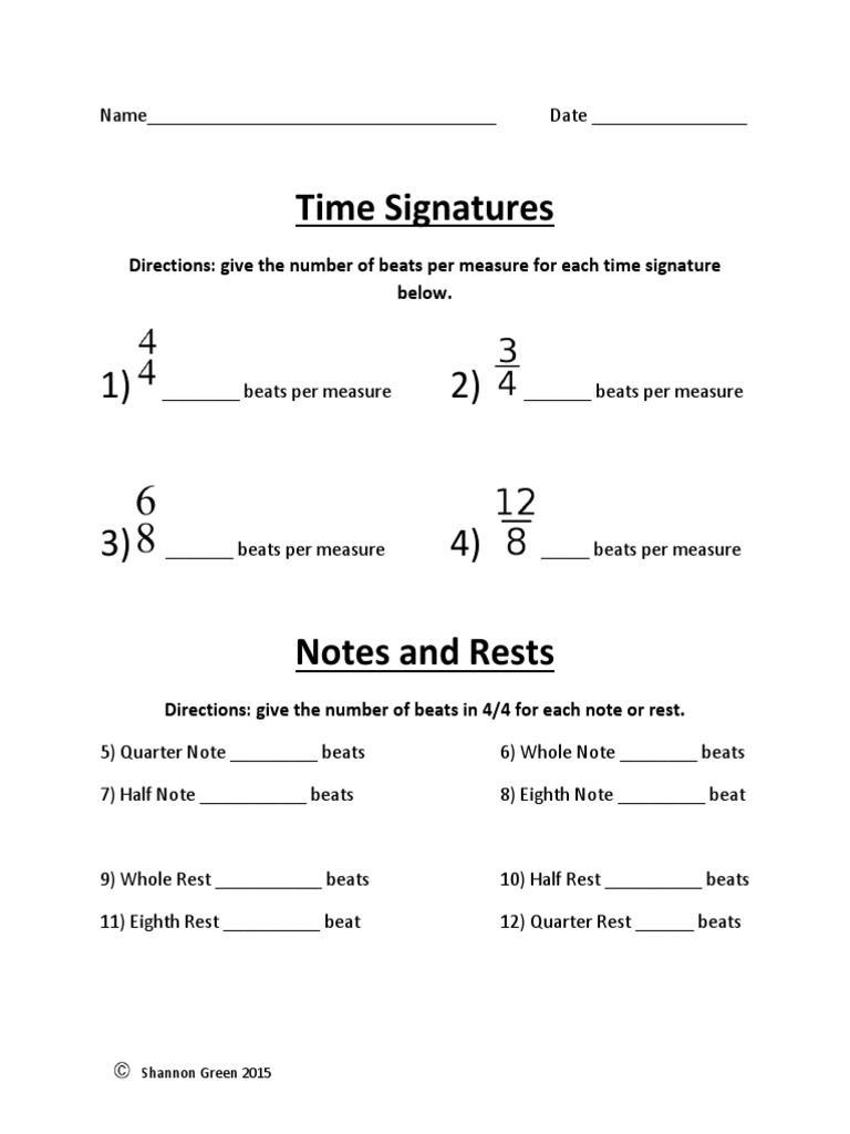 Time Signatures and Note Values Quiz | PDF