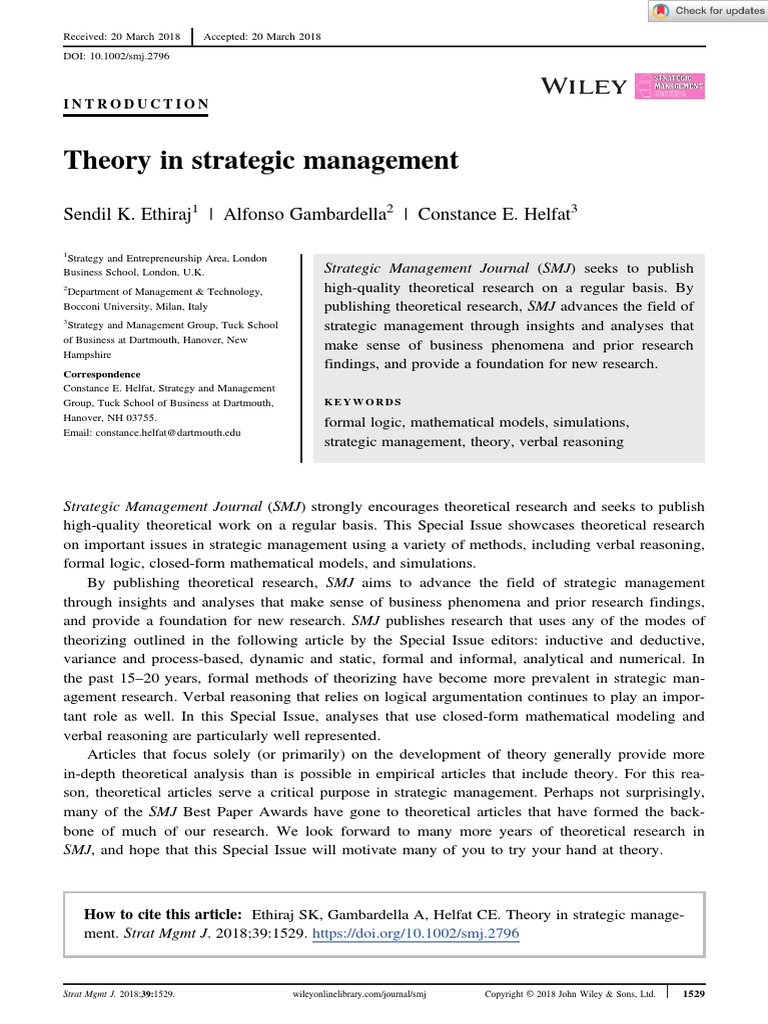 Theory in Strategic Management: Sendil K. Ethiraj - Alfonso Gambardella ...