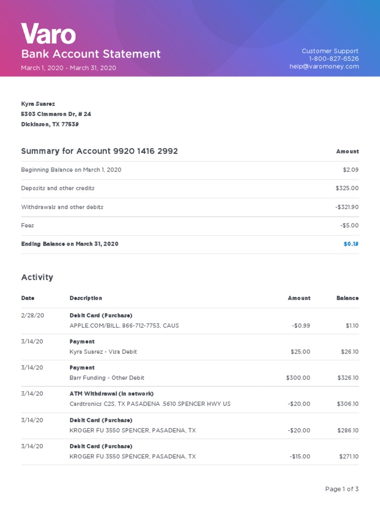 Bank statement activity and dispute rights under $1 | PDF | Debit Card ...
