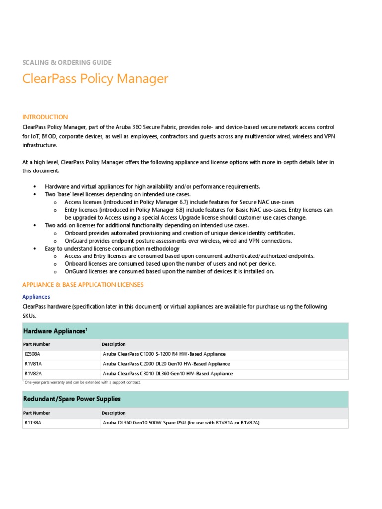 HPE - A00104922en - Us - ClearPass Policy Manager Scaling and Ordering ...