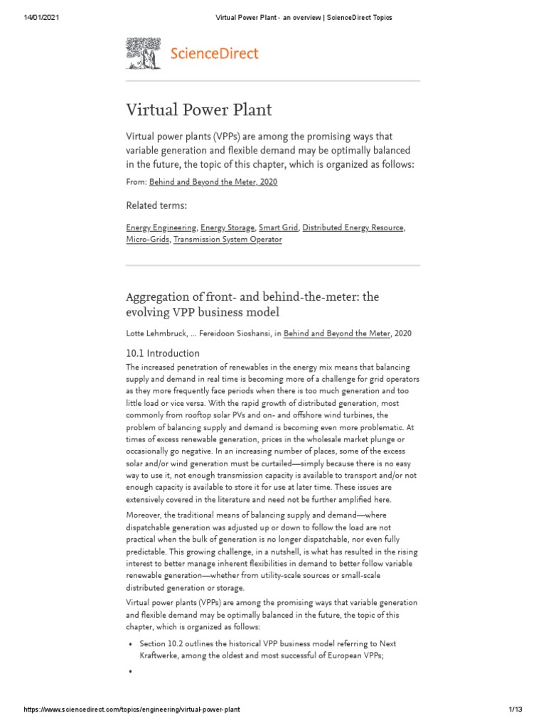 Virtual Power Plant - An Overview - ScienceDirect Topics | PDF ...