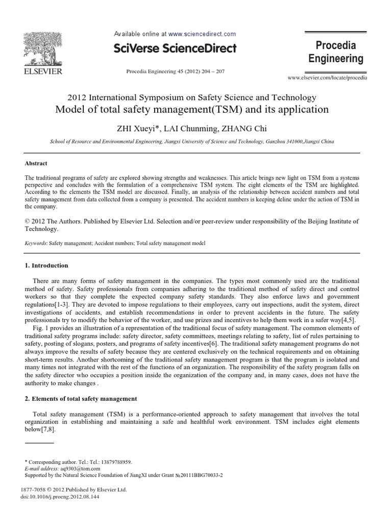 Model of Total Safety Management (TSM) and Its Application | PDF ...