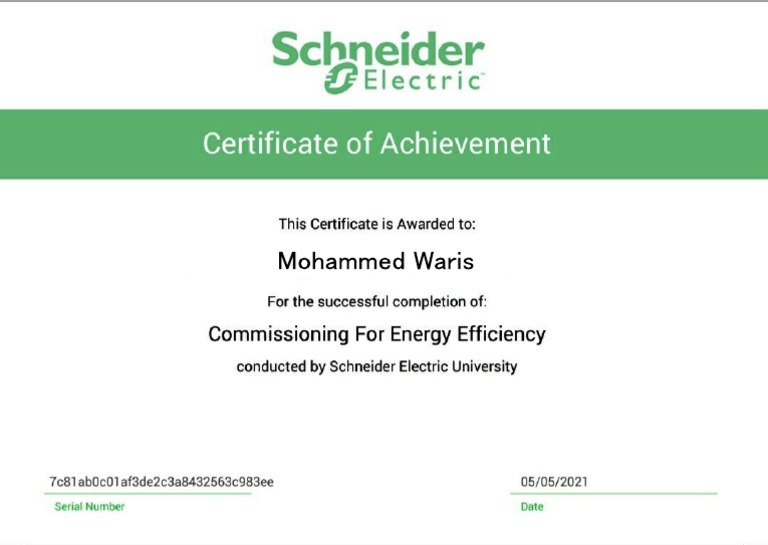 Schenider Energy Efficiency Certificate | PDF