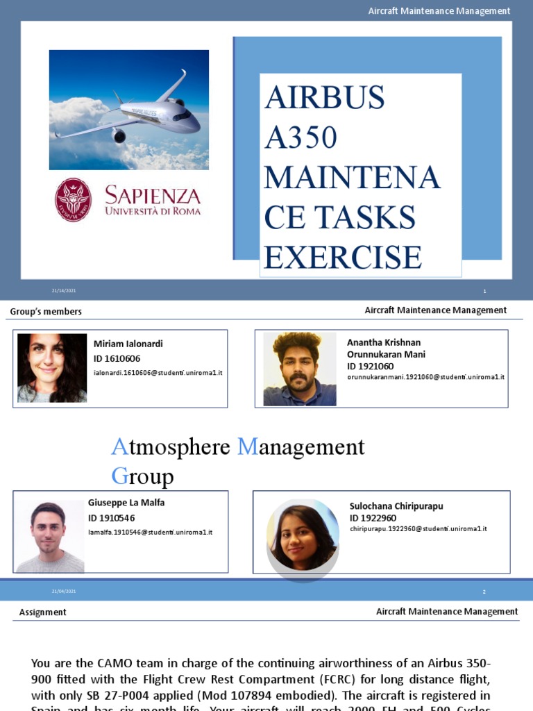 Airbus A350 Maintena Ce Tasks Exercise | PDF | Aviation | Manufactured ...