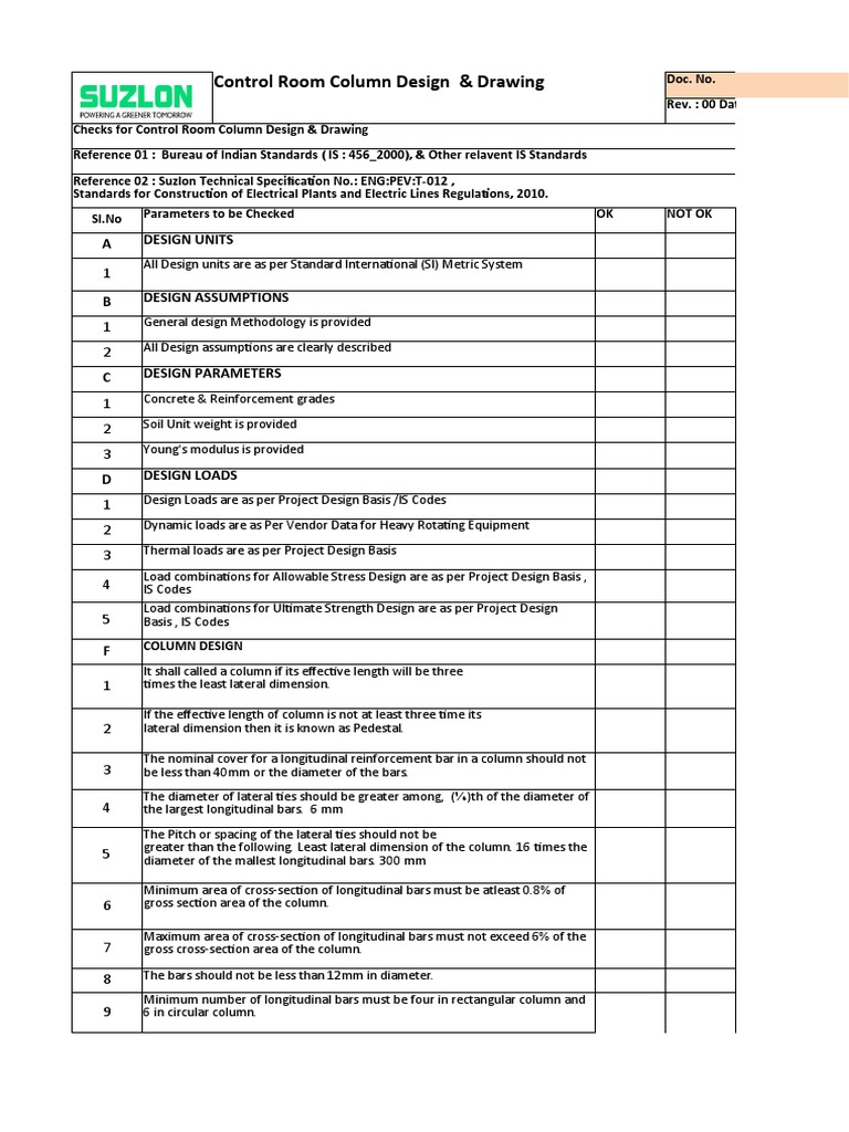 Control Room Column Design Checklist | PDF | Column | Civil Engineering