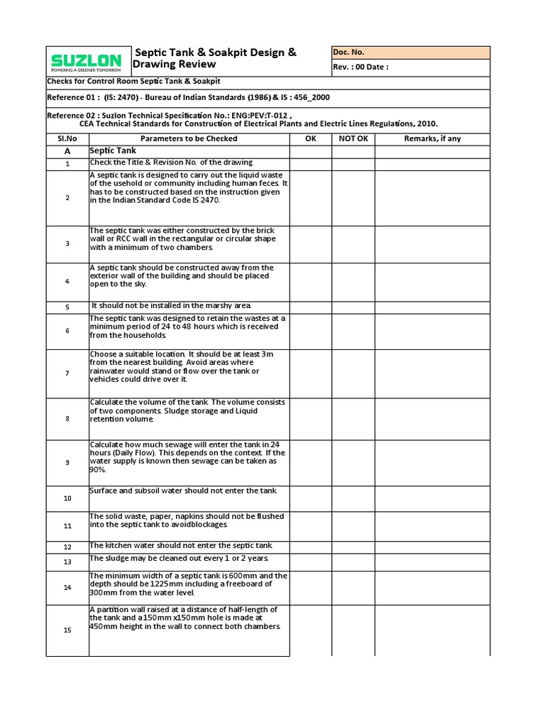 Checklist For Septic Tank & Soakpit | Download Free PDF | Septic Tank ...