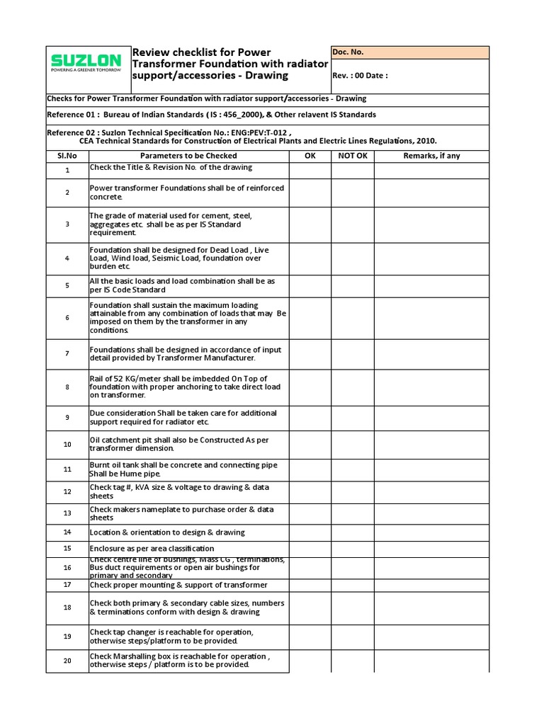 Checklist For Power Transformer Foundation | Download Free PDF ...