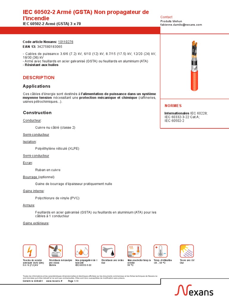 Câble IEC 60502-2 Armé GSTA 3x70 mm² | PDF | Matériaux | Électricité