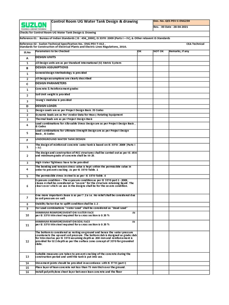 QES PEVC-ENG239 - Checklist For UG Water Tank Design & Drawing | PDF ...