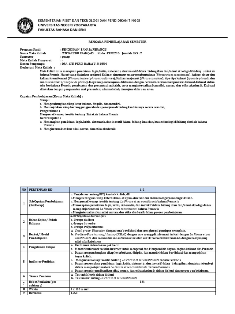 RPS - Syntaxe Du Francais | PDF