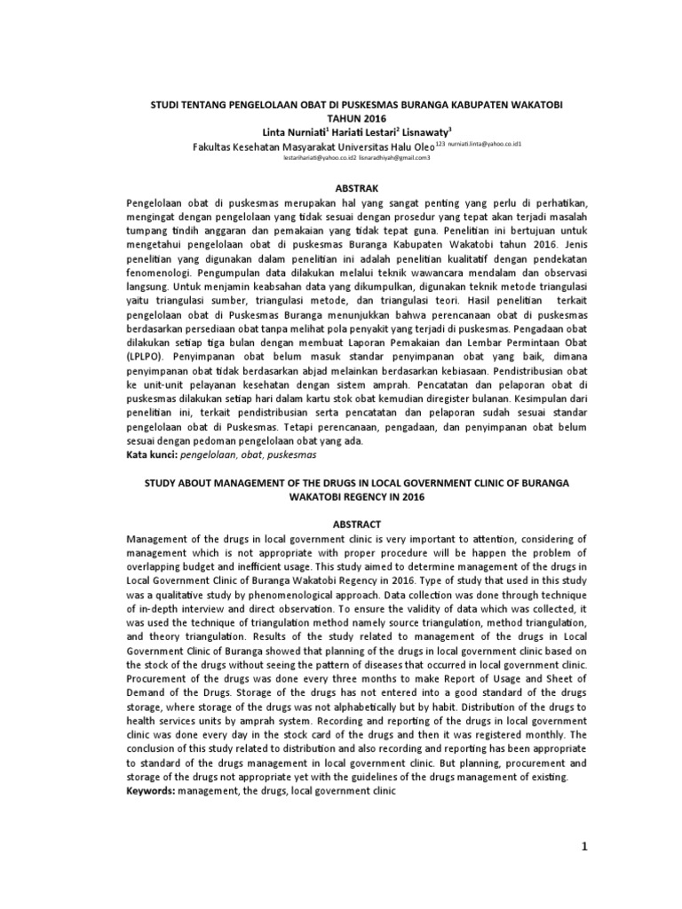 Manajemen Obat Di Puskesmas Buranga Pdf