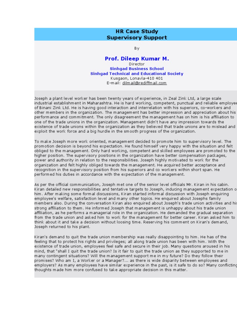 HR Case Study | PDF | Trade Union | Employment