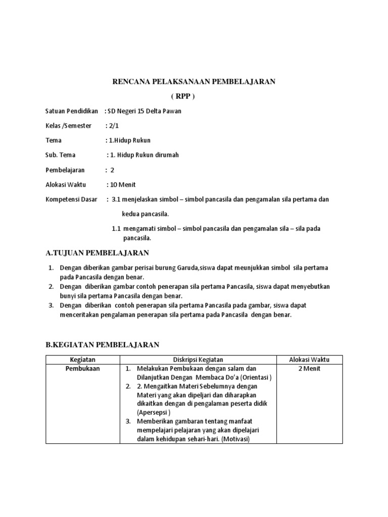 RPP Daring KLS 2 Pancasila | PDF