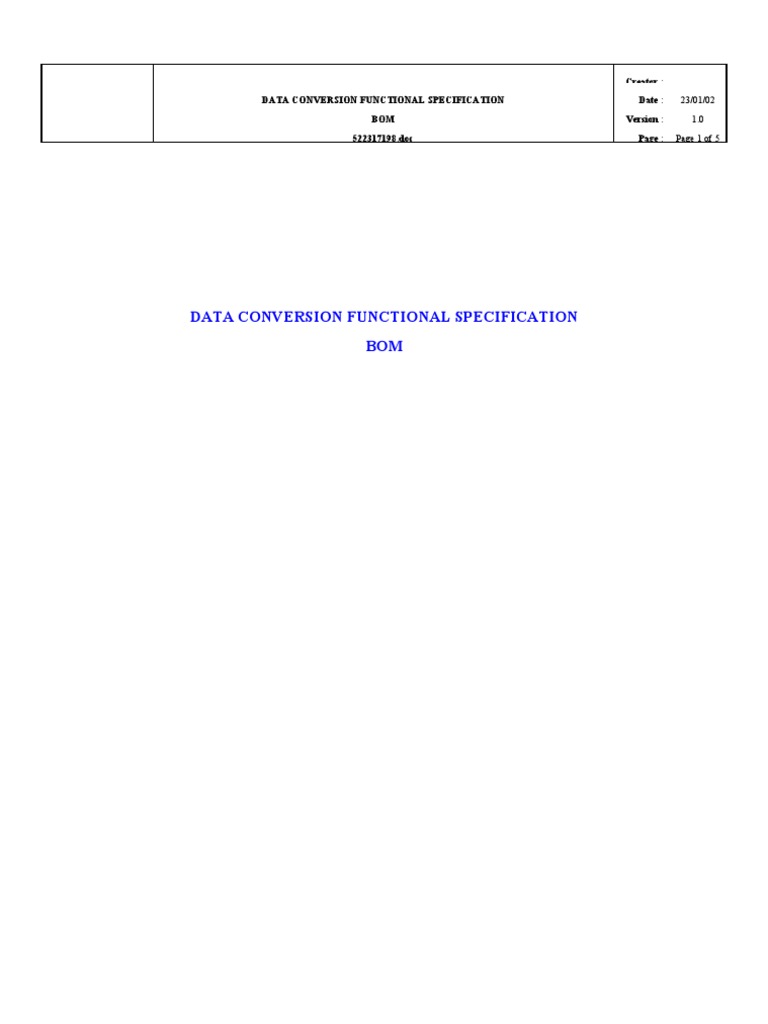 5 - Data Conversion Specification - BOM Template | PDF | Information ...