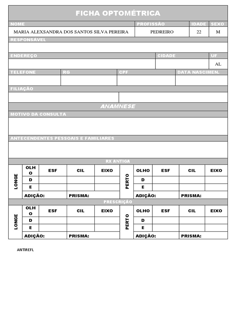 Ficha Optométrica Sandro | PDF
