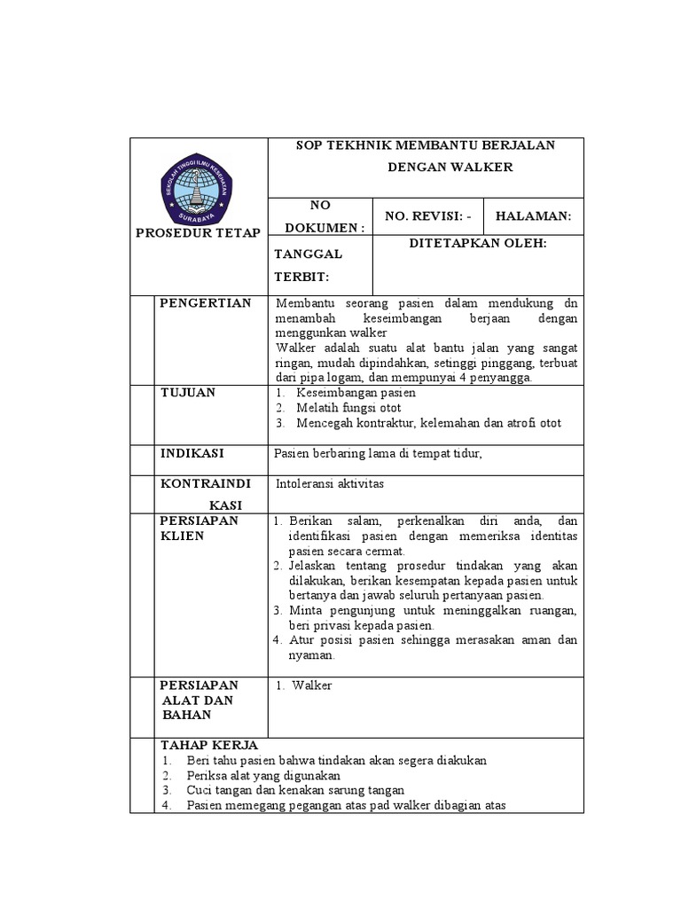 Sop Tekhnik Membantu Berjalan Dengan Walker | PDF