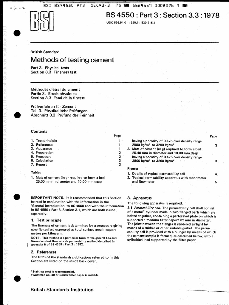 BS 4550-3.3 1978 - Physical Tests. Fineness Test | PDF