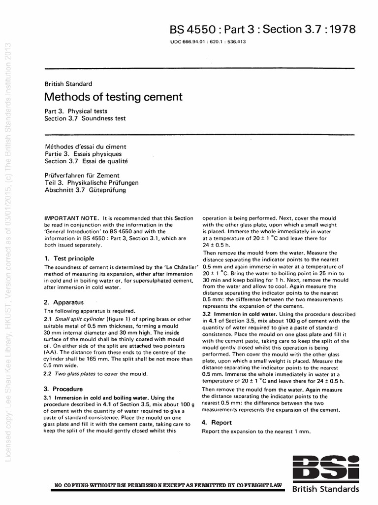 BS 4550-3.7 1978 - Physical Tests. Soundness Test | PDF