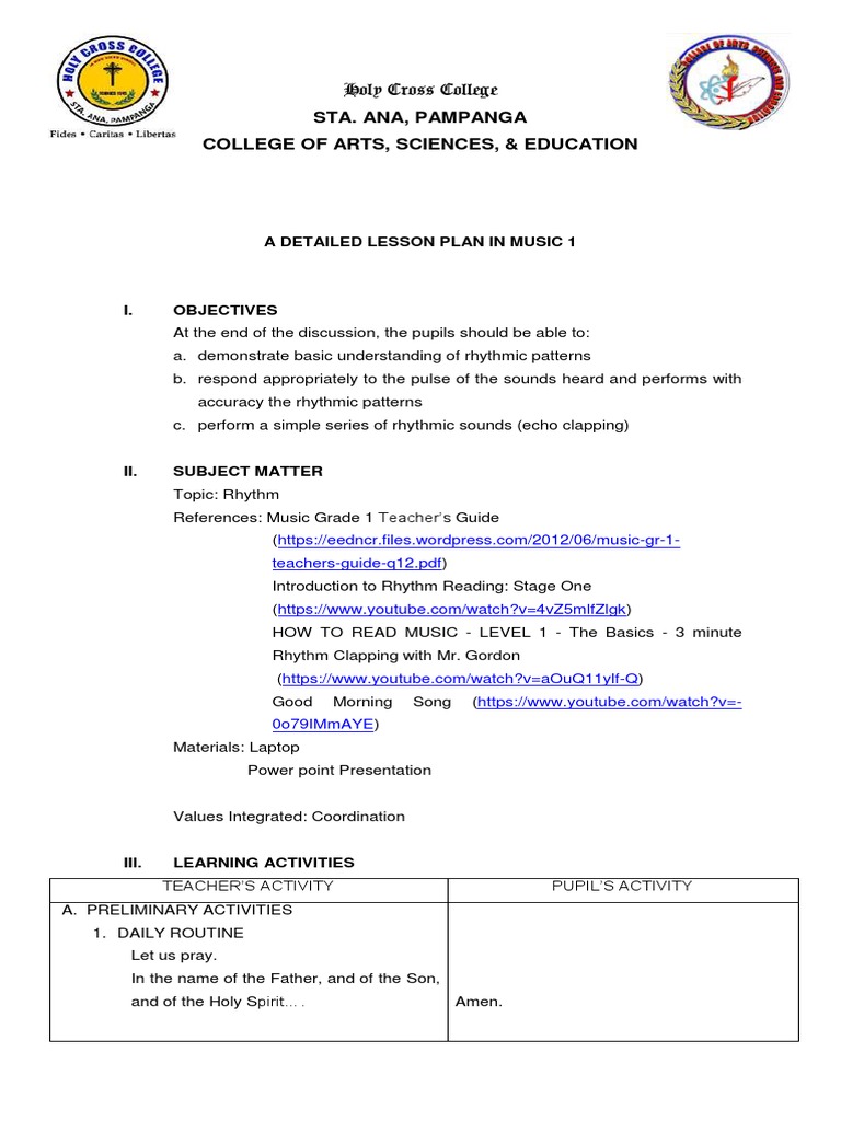 Music Lesson Plan | PDF | Rhythm | Cognition