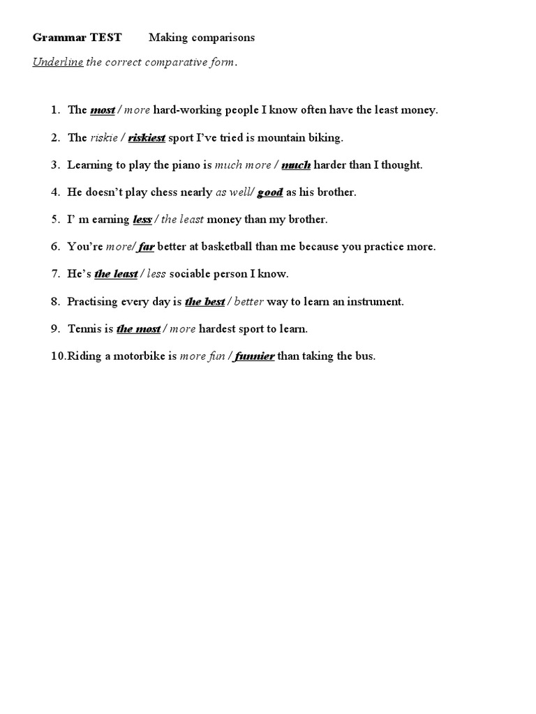 Comparative Grammar Test | PDF