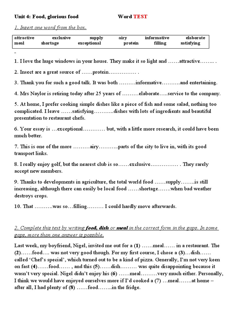 Unit 4 Word Test | PDF