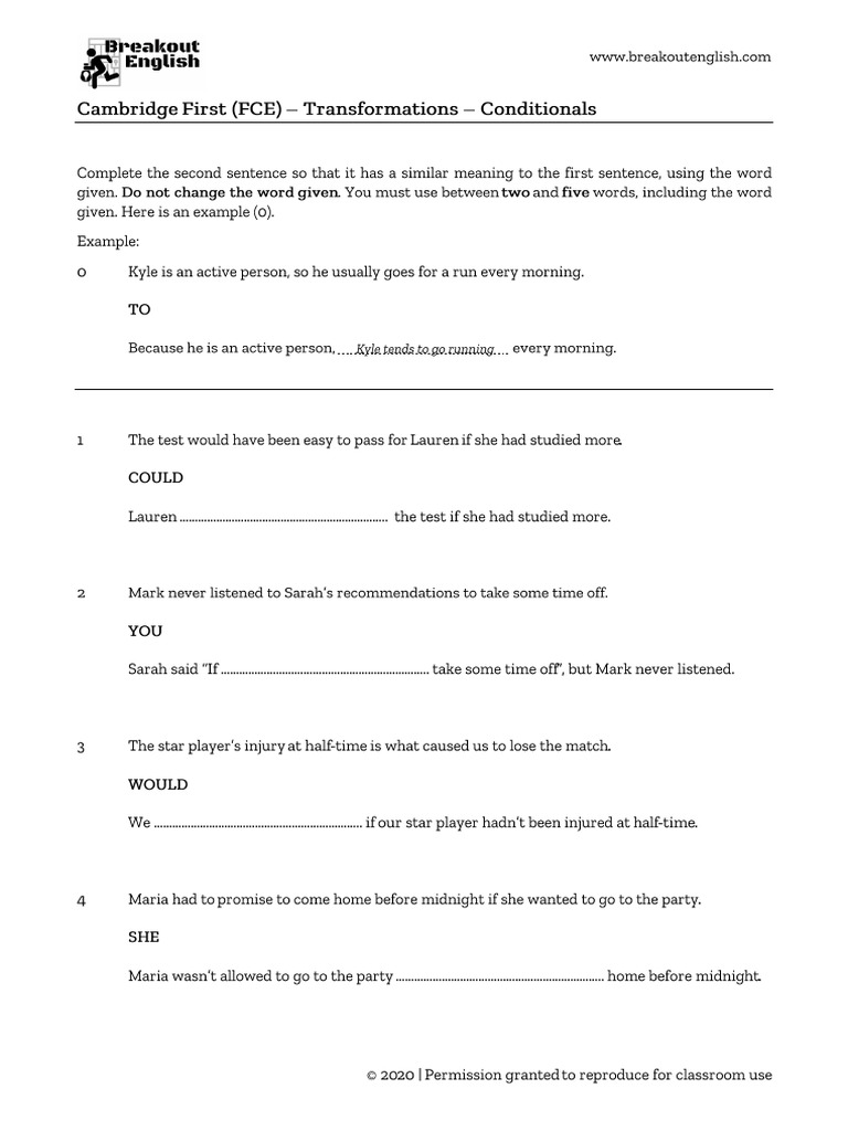 First FCE Transformations Conditionals | PDF