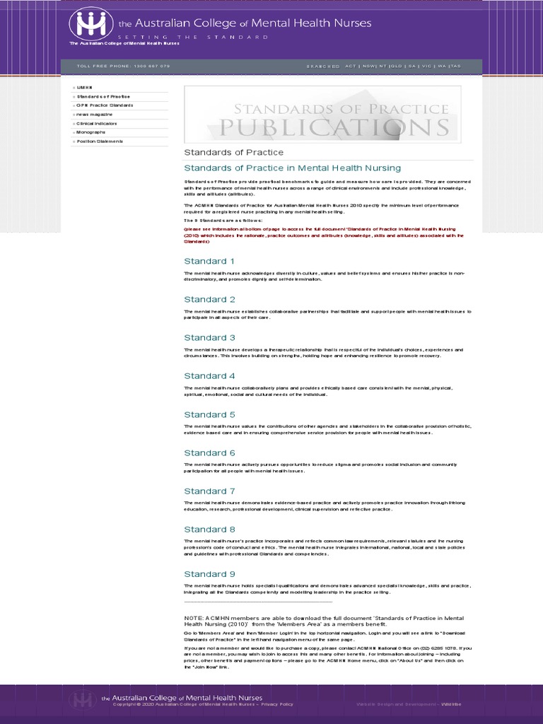 Standards of Practice | PDF | Nursing | Mental Health