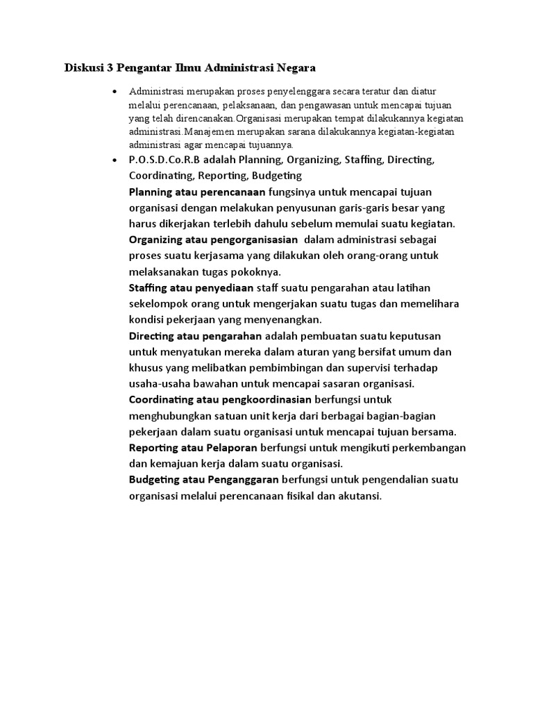 Diskusi 3 Pengantar Ilmu Administrasi Negara | PDF