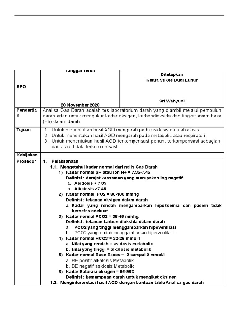 SOP Interpretasi AGD | PDF