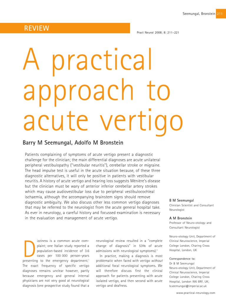 A Practical Approach To Acute Vertigo Add To EMCrit Send To Residents ...