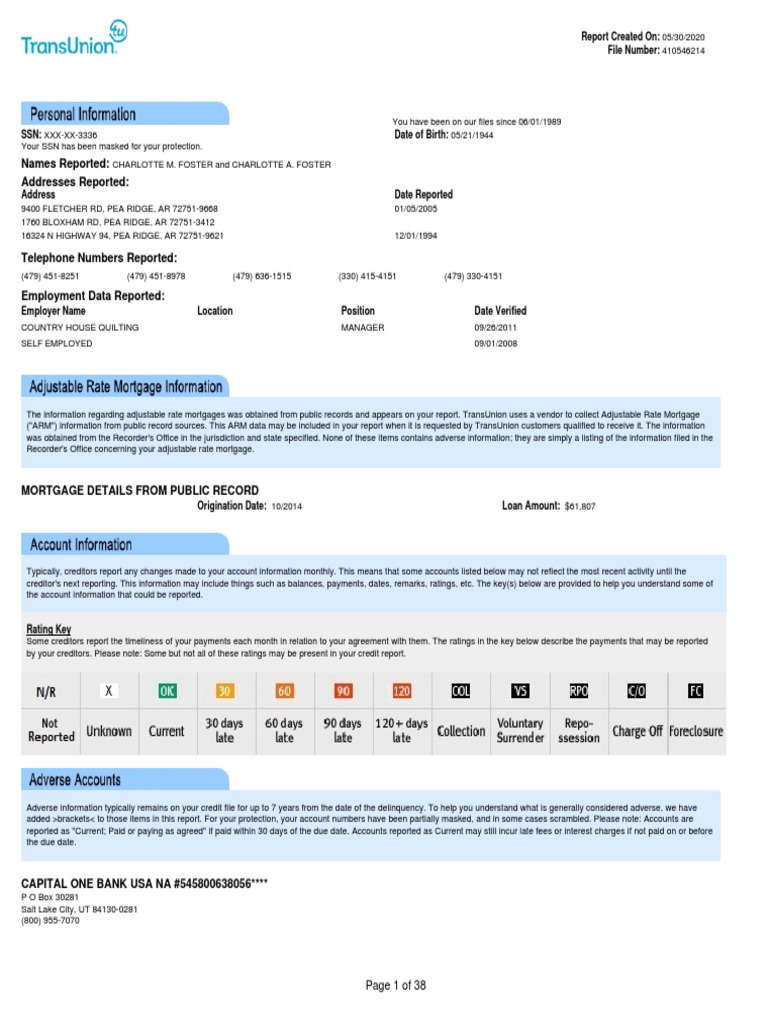 Charlotte Foster - TransUnion Personal Credit Report - 20200530 | PDF ...
