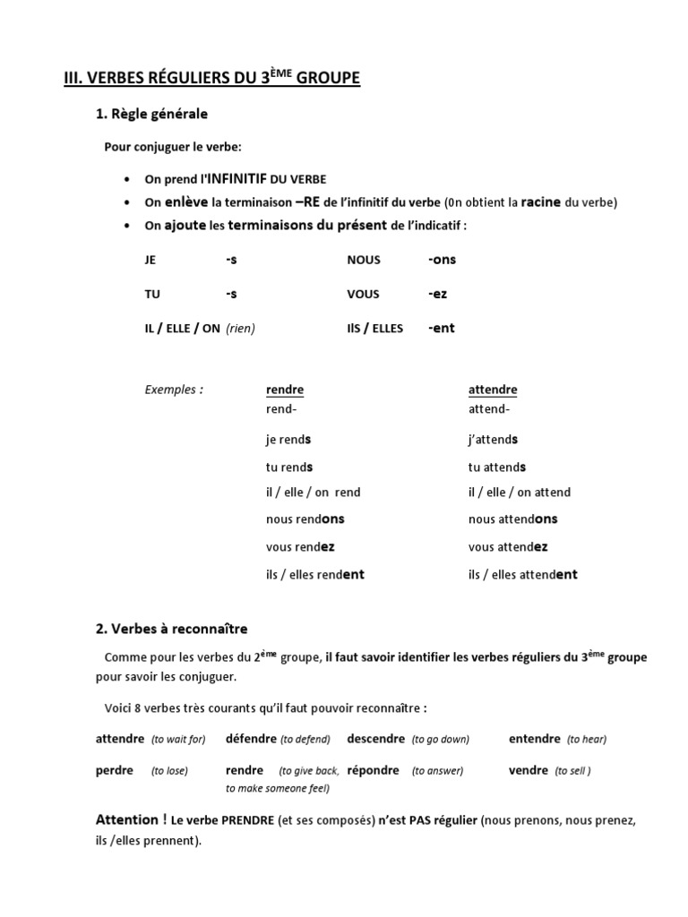 Les Verbes en RE | PDF | Francophone Music