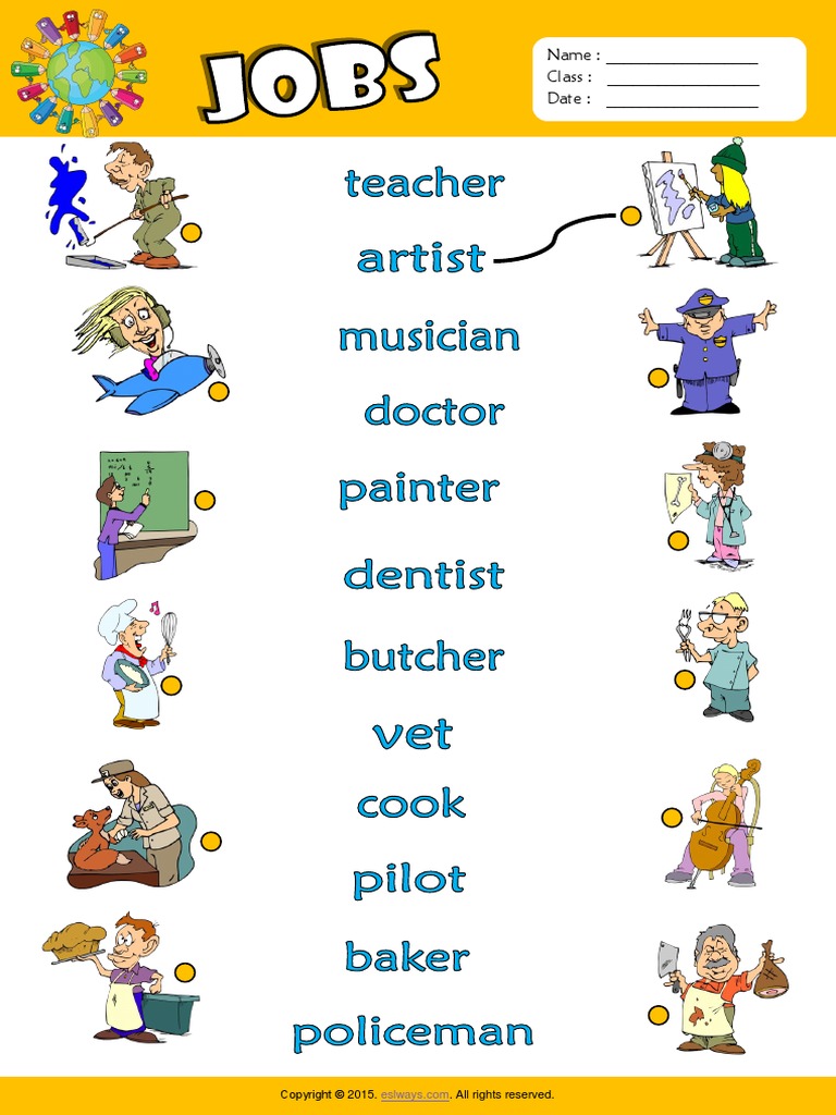 Jobs Esl Vocabulary Matching Exercise Worksheet For Kids | PDF