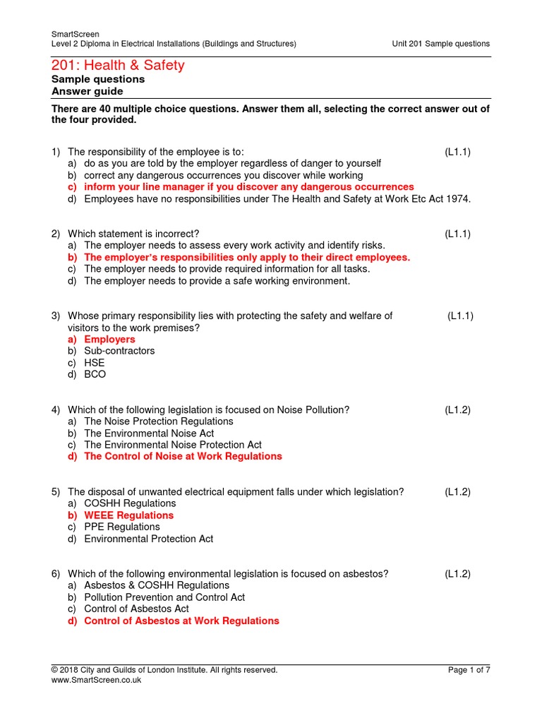 2365 201 Sample Questions Answers | PDF | Personal Protective Equipment ...