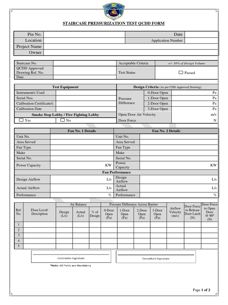 Staircase Pressurization Test QCDD Form | PDF | Building Engineering ...