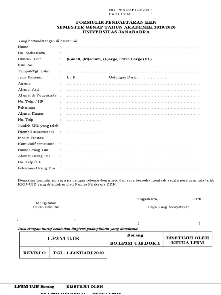 1411 Blanko Pendaftaran KKN | PDF