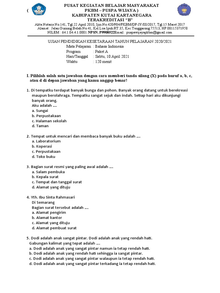 Soal UPK Bhs Indonesia Paket A | PDF | Seni & Disiplin Bahasa | Seni