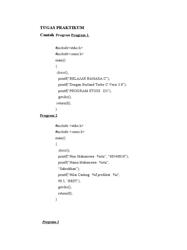 Contoh Program Bahasa C Dasar | PDF