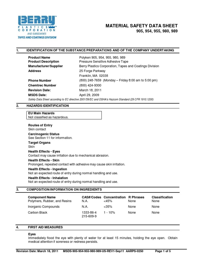 Polyken Adhesive MSDS Overview | PDF | Toxicity | Personal Protective ...