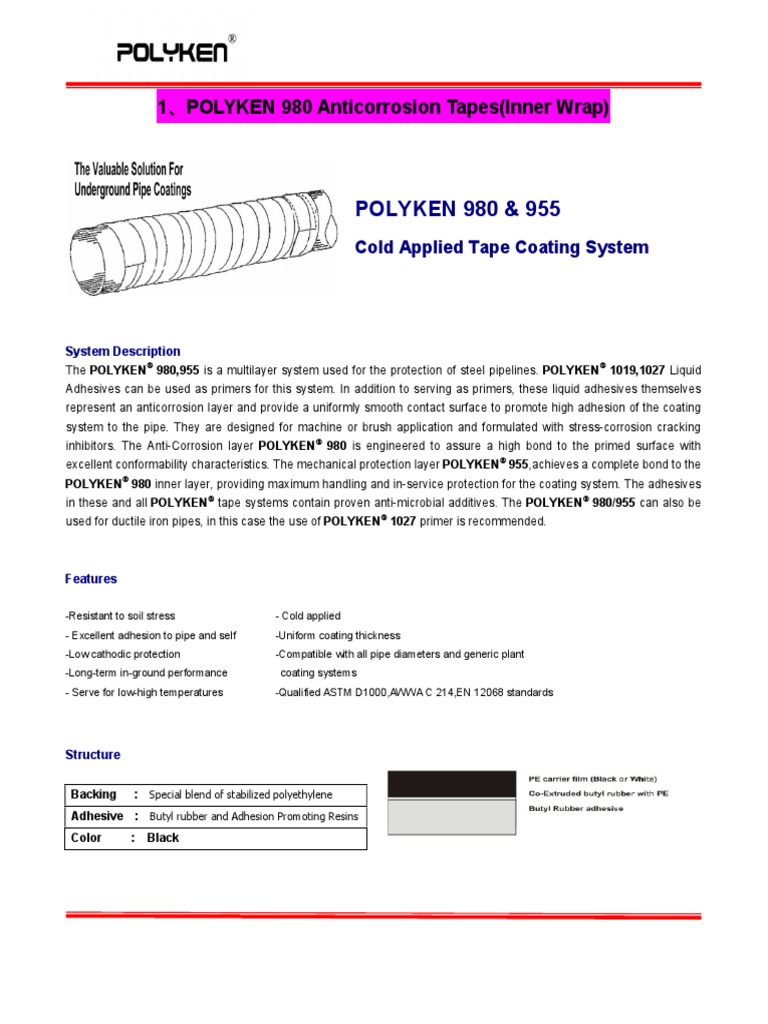 Data Sheet Polyken 980 & 955 | PDF | Polyethylene | Pipe (Fluid Conveyance)