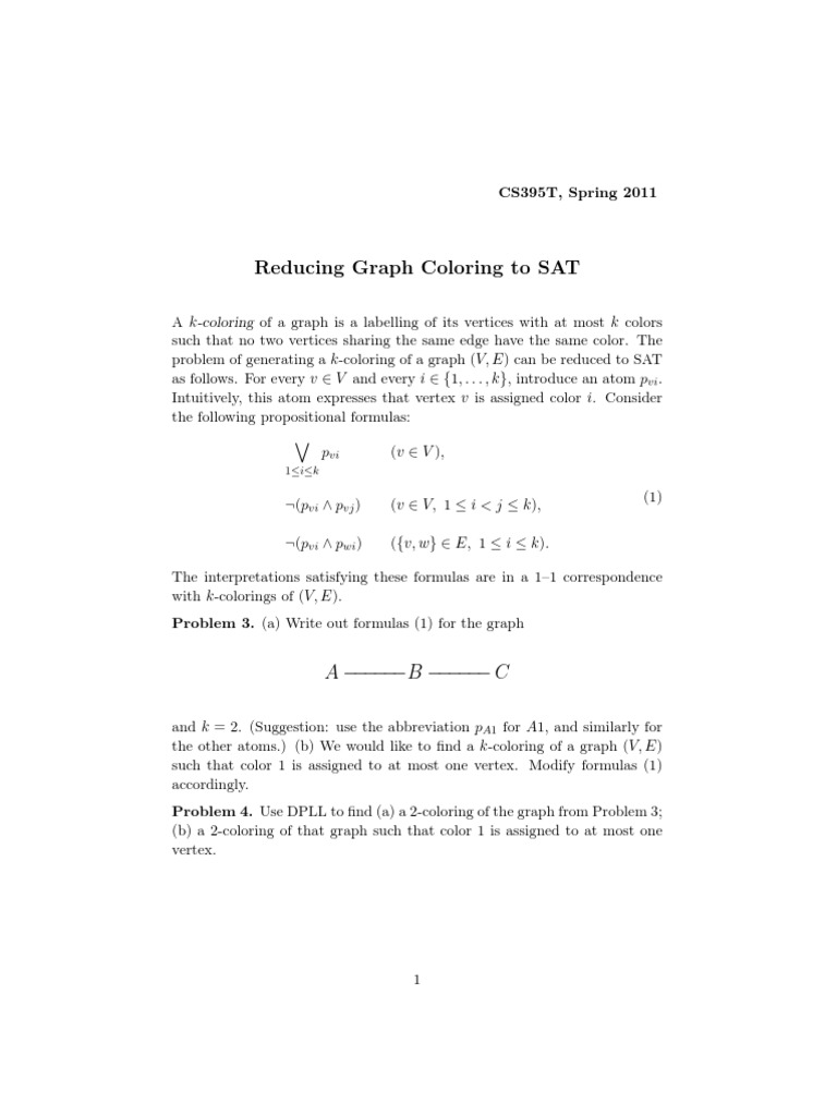 Graph Coloring Reduction to SAT | PDF