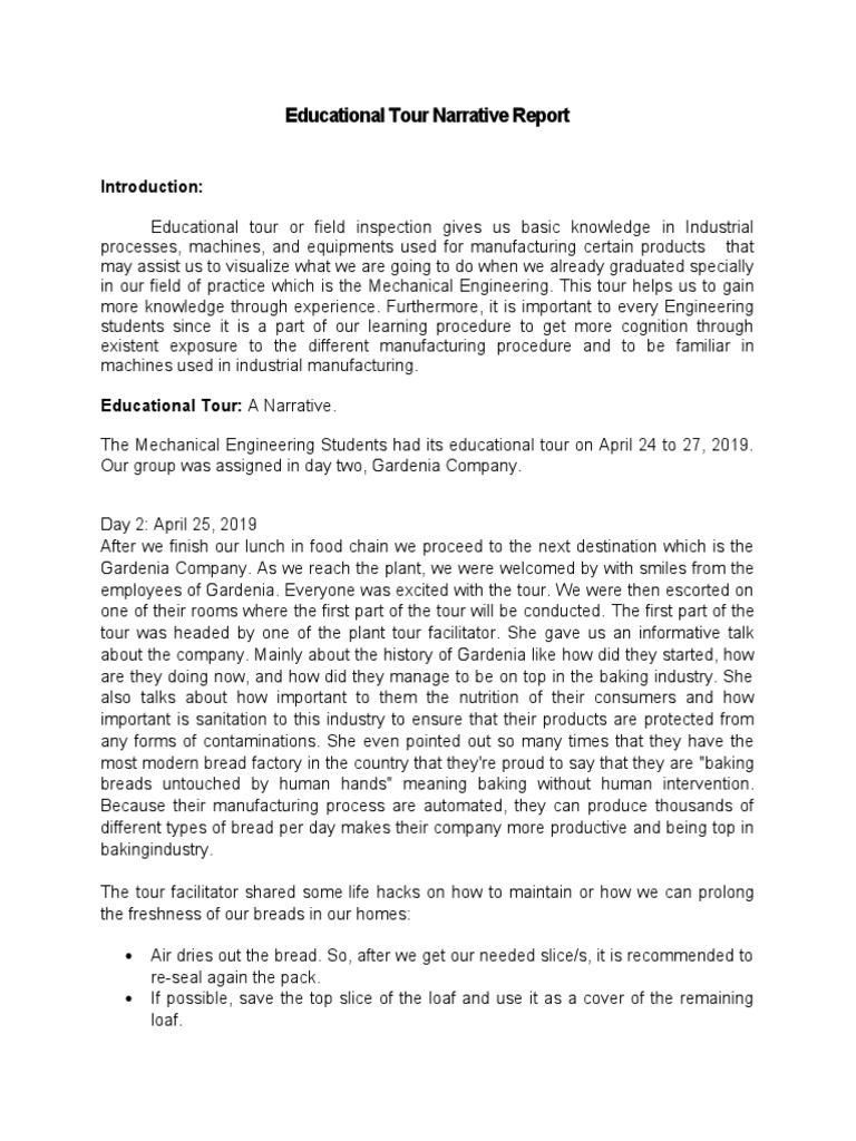 Educational Tour Narrative Report | PDF | Breads | Engineering