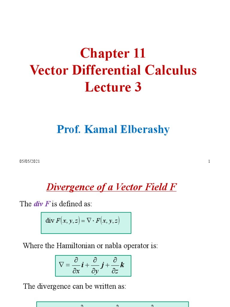 CH 11 - Vector Differential Calculus III - Kamal | PDF | Divergence ...