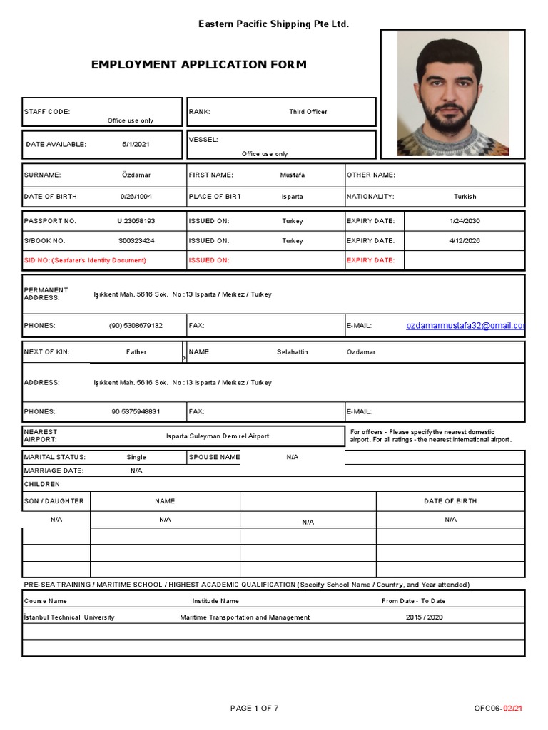 OFC06 - Employment Application Form | PDF | Gasoline | Ethylene