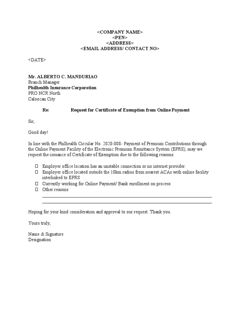 Sample Template For Exemption Certificate | PDF | Career & Growth ...