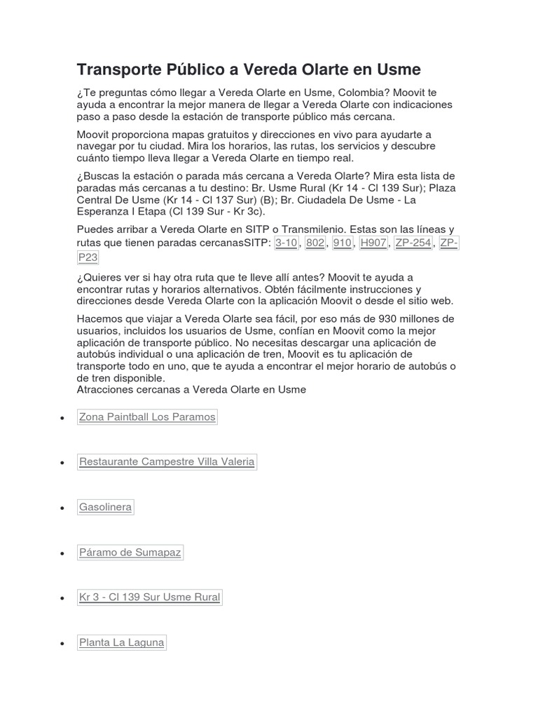 Cómo llegar a Vereda Olarte en Usme | PDF
