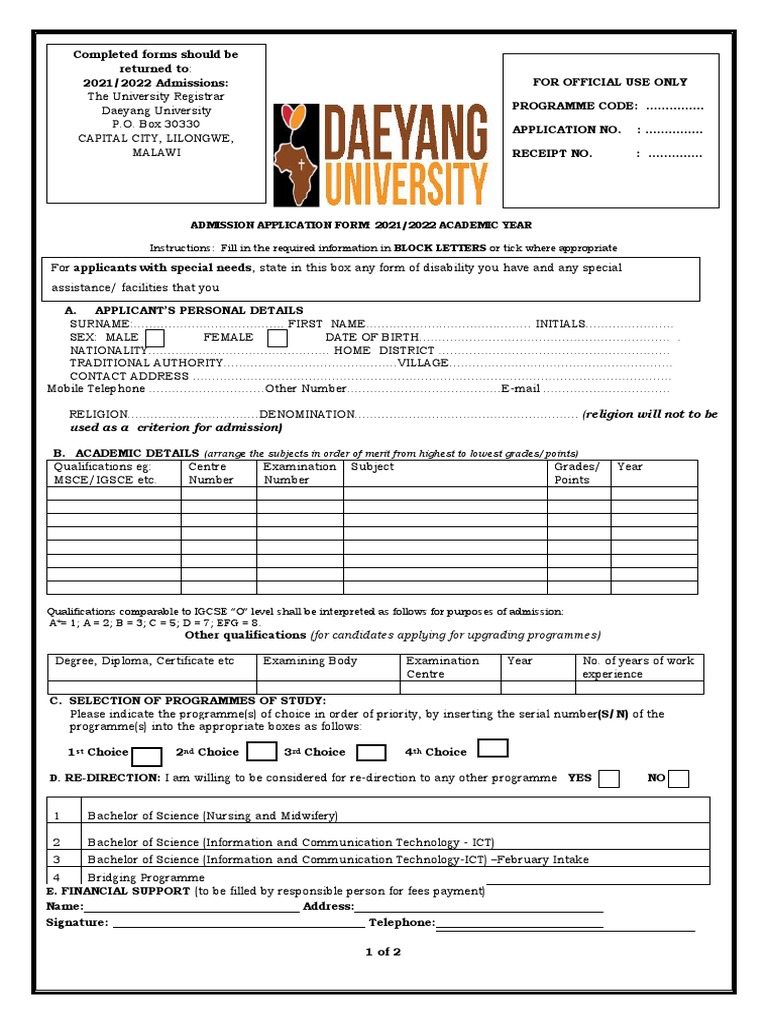 Application for Admission to Daeyang University: A Comprehensive Guide ...