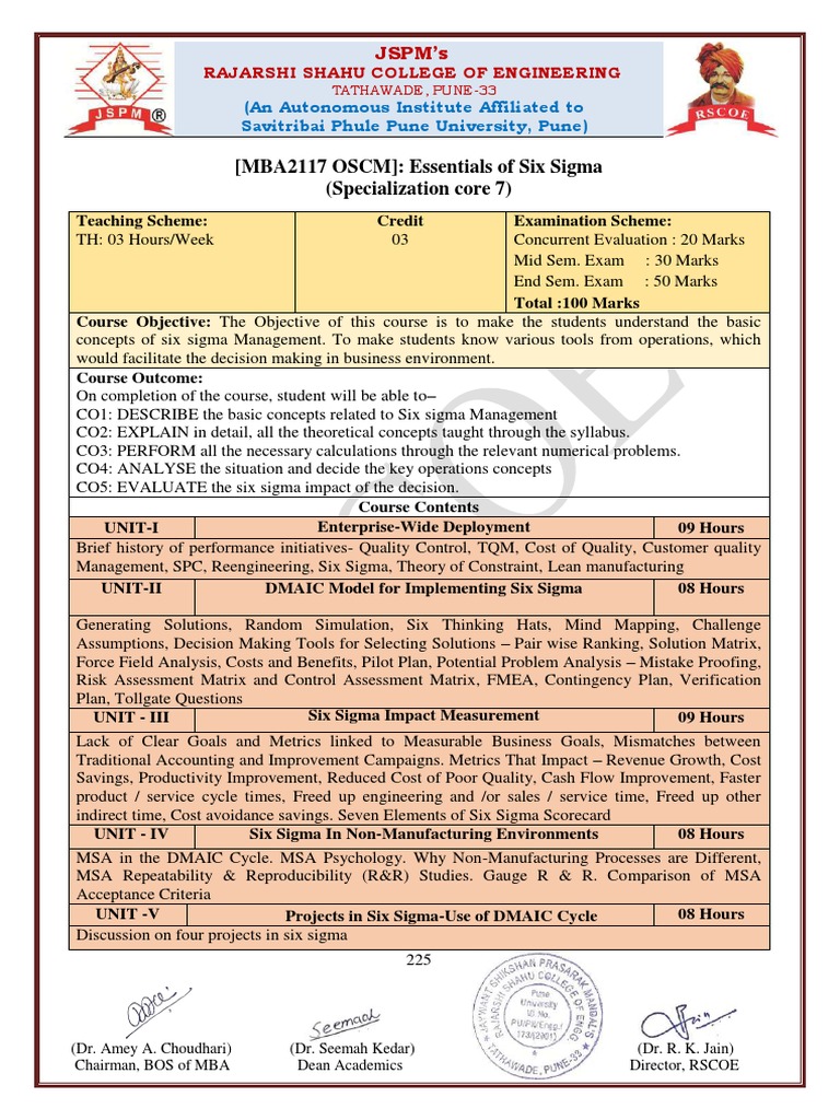(MBA2117 OSCM) : Essentials of Six Sigma (Specialization Core 7) | PDF | Six Sigma | Concept